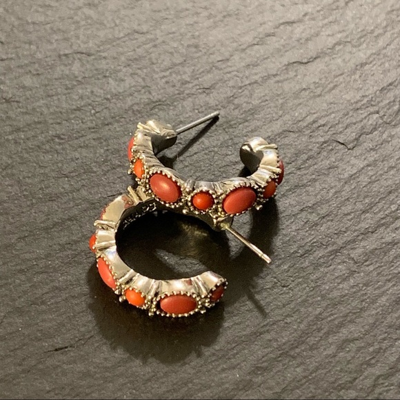 Chaps | Jewelry | Silver Tone Red Stone Hoop Earrings By Chaps | Poshmark